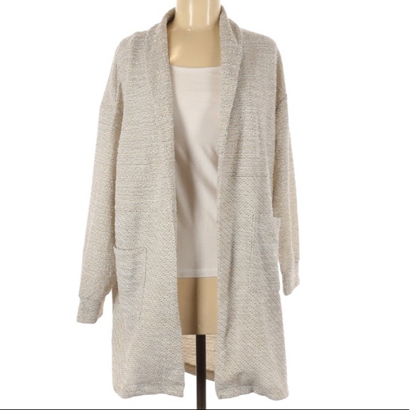 Sucrefas | Sweaters | Metallic Long Cardigan Tweed Style Silver Glitter ...